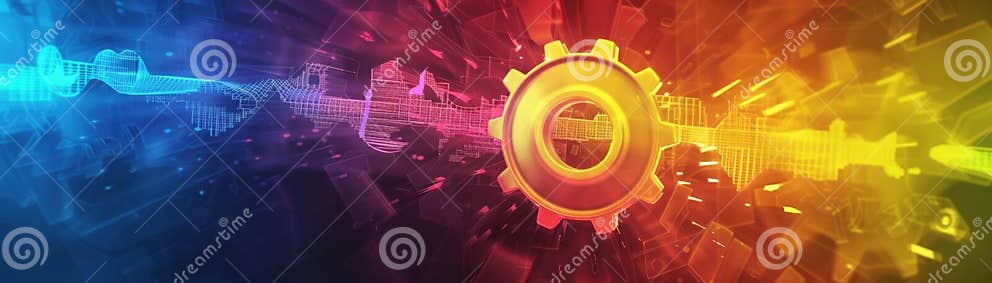 Illustration of an Automation Gear Icon in a Rainbowcolored Setting ...