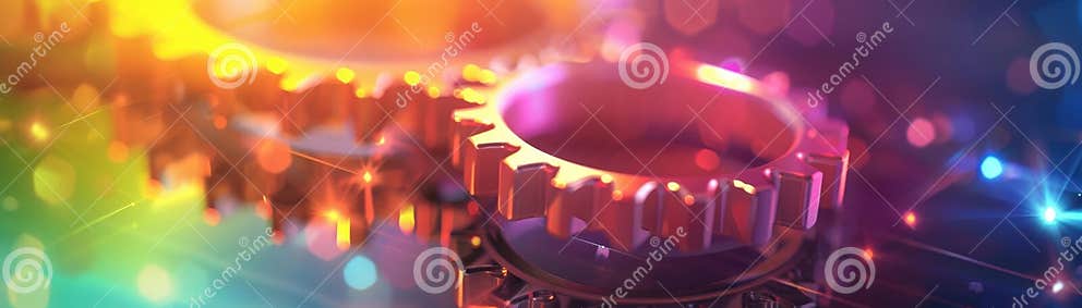 Illustration of an Automation Gear Icon in a Rainbowcolored Setting ...