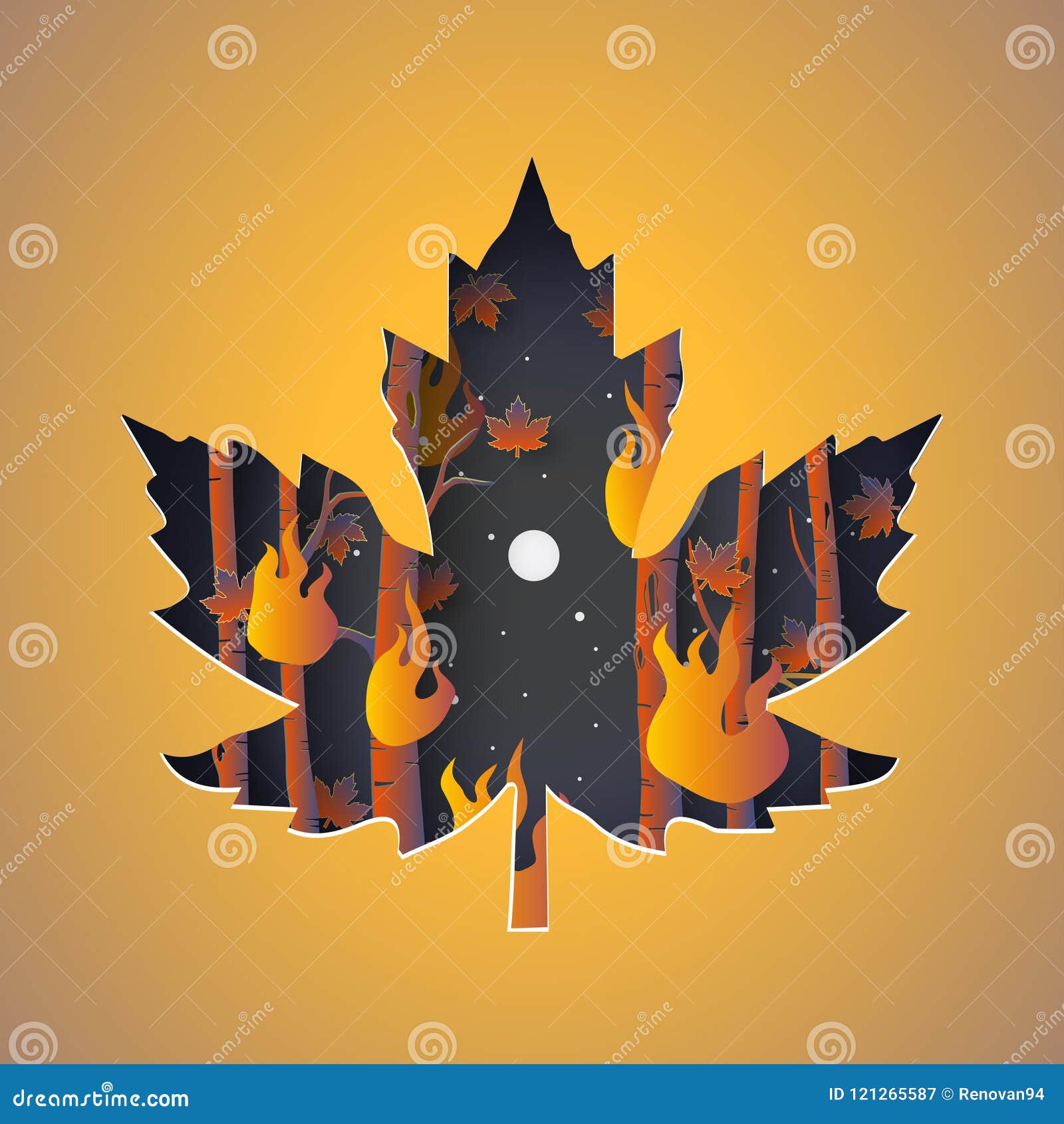 Forest Fires With Silhouettes Of Wild Animals Fleeing Fire In Paper Cut ...