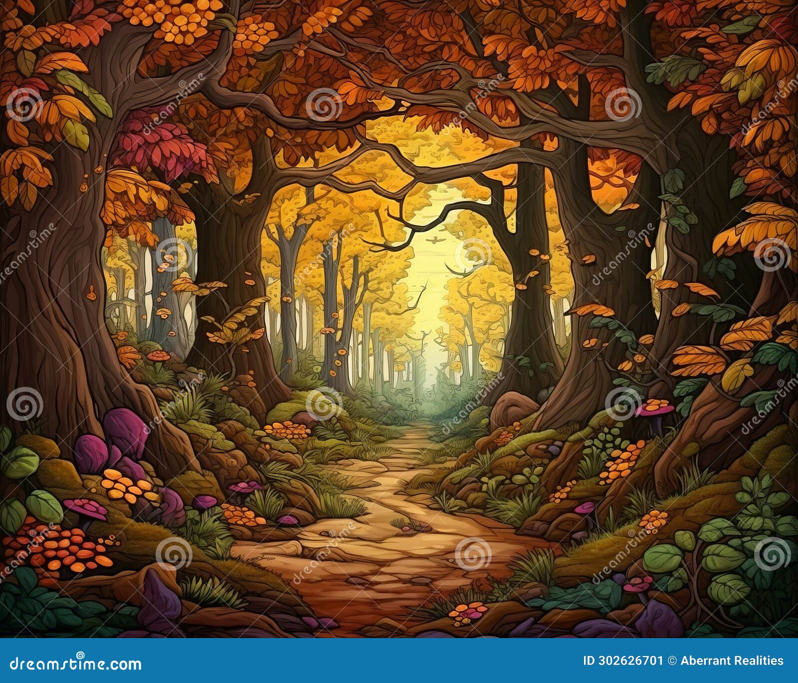 An Illustration of an Autumn Forest Path Stock Illustration ...