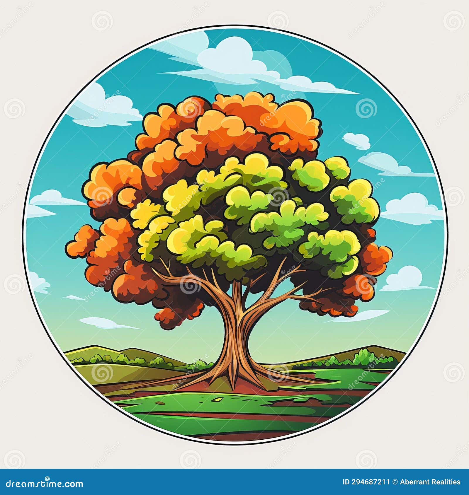 An Illustration of an Autumn Tree in a Circle Stock Illustration ...