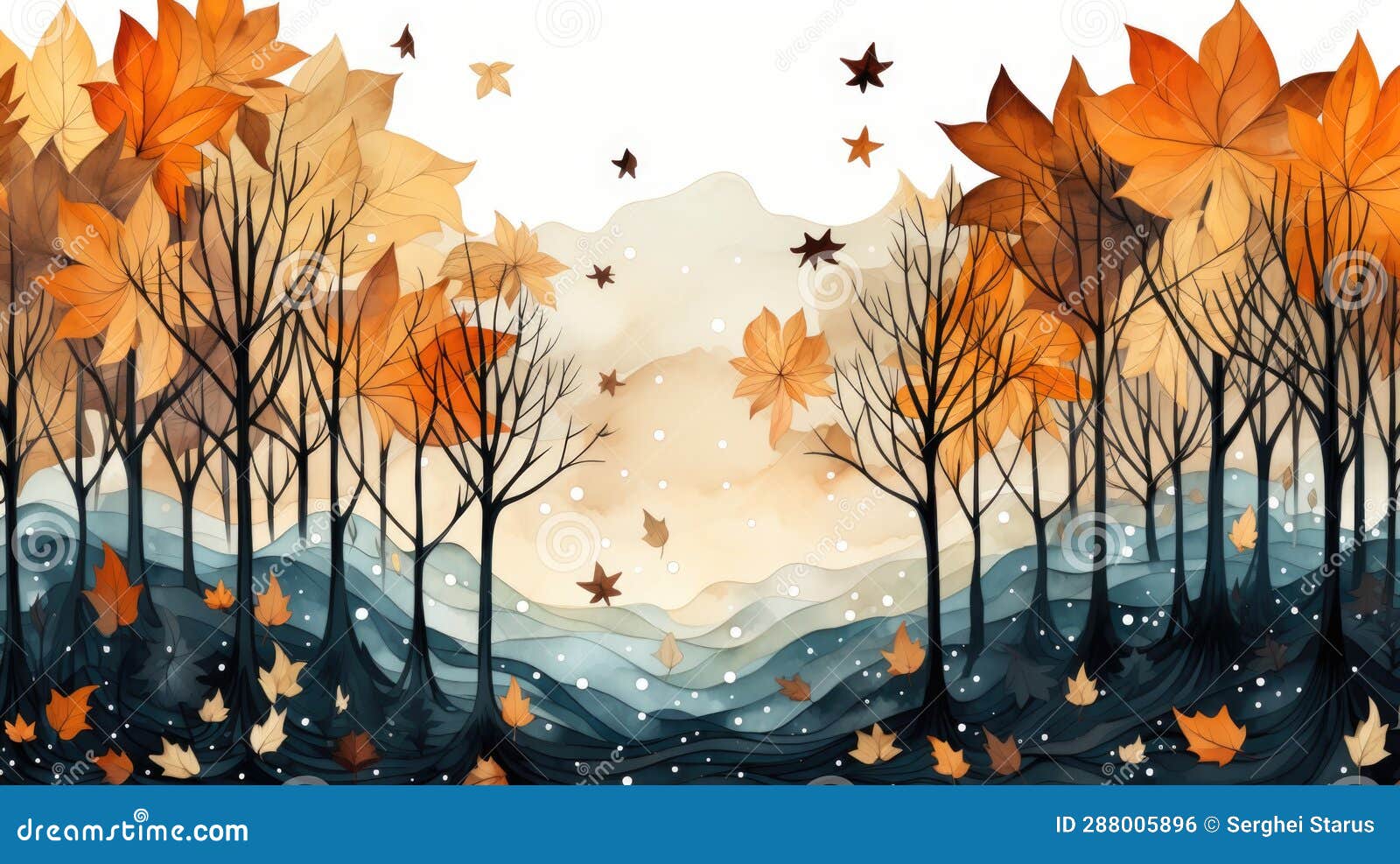 An Illustration of Autumn Trees and Leaves, AI Stock Illustration ...