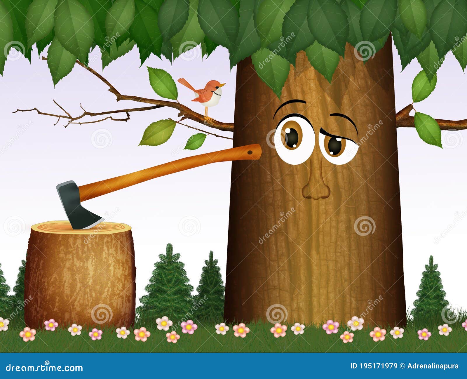 Illustration of Ax Not To Cut Tree Trunks Stock Illustration ...