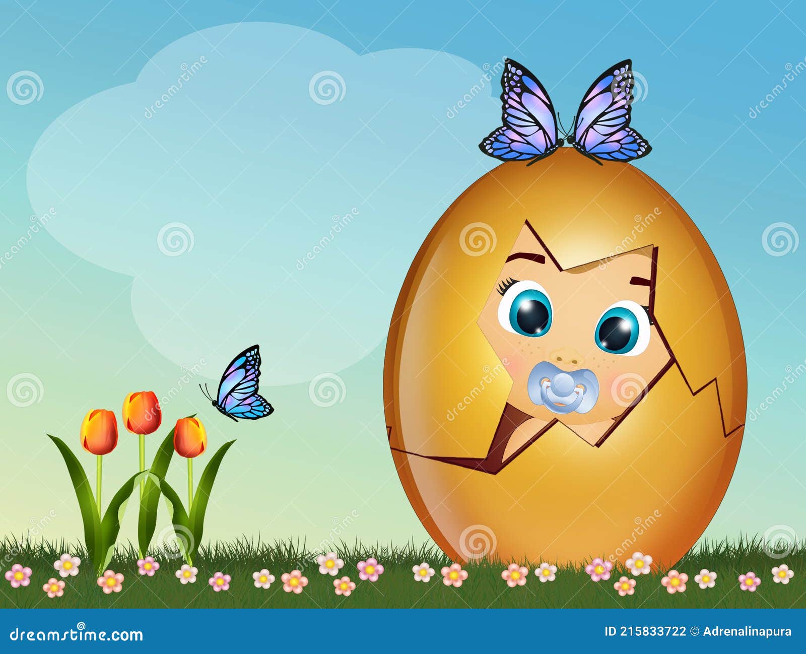Baby Boy in the Easter Golden Egg Stock Illustration - Illustration of ...