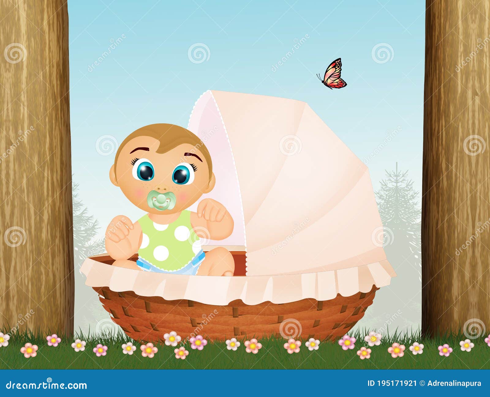 Illustration of Baby in the Cradle in the Meadow Stock Illustration ...