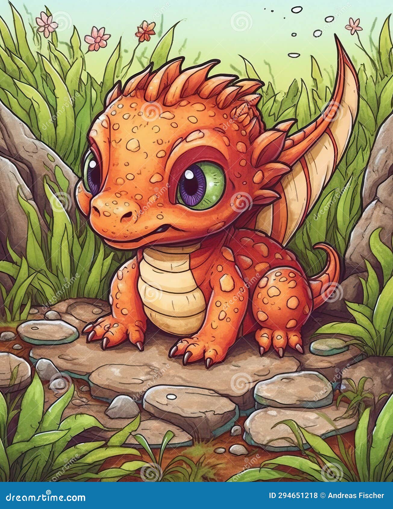 Illustration of a Baby Dragon on an Abstract Background. Stock Photo ...