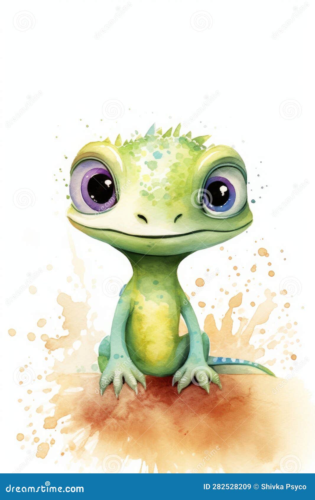 Illustration of a Baby Lizard with Big Eyes on White Background Stock ...