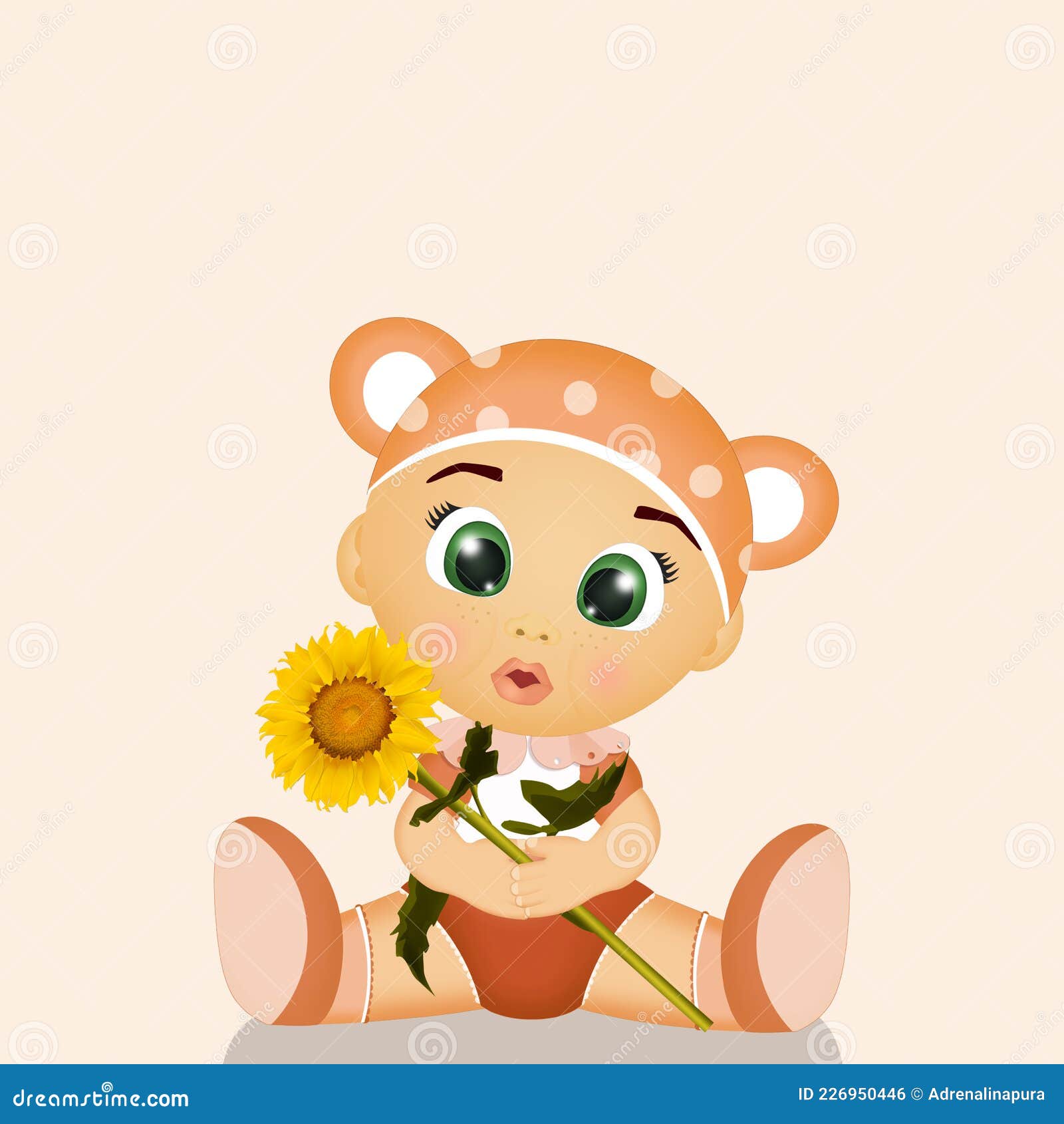 Illustration of Baby with Sunflowers Stock Illustration - Illustration ...