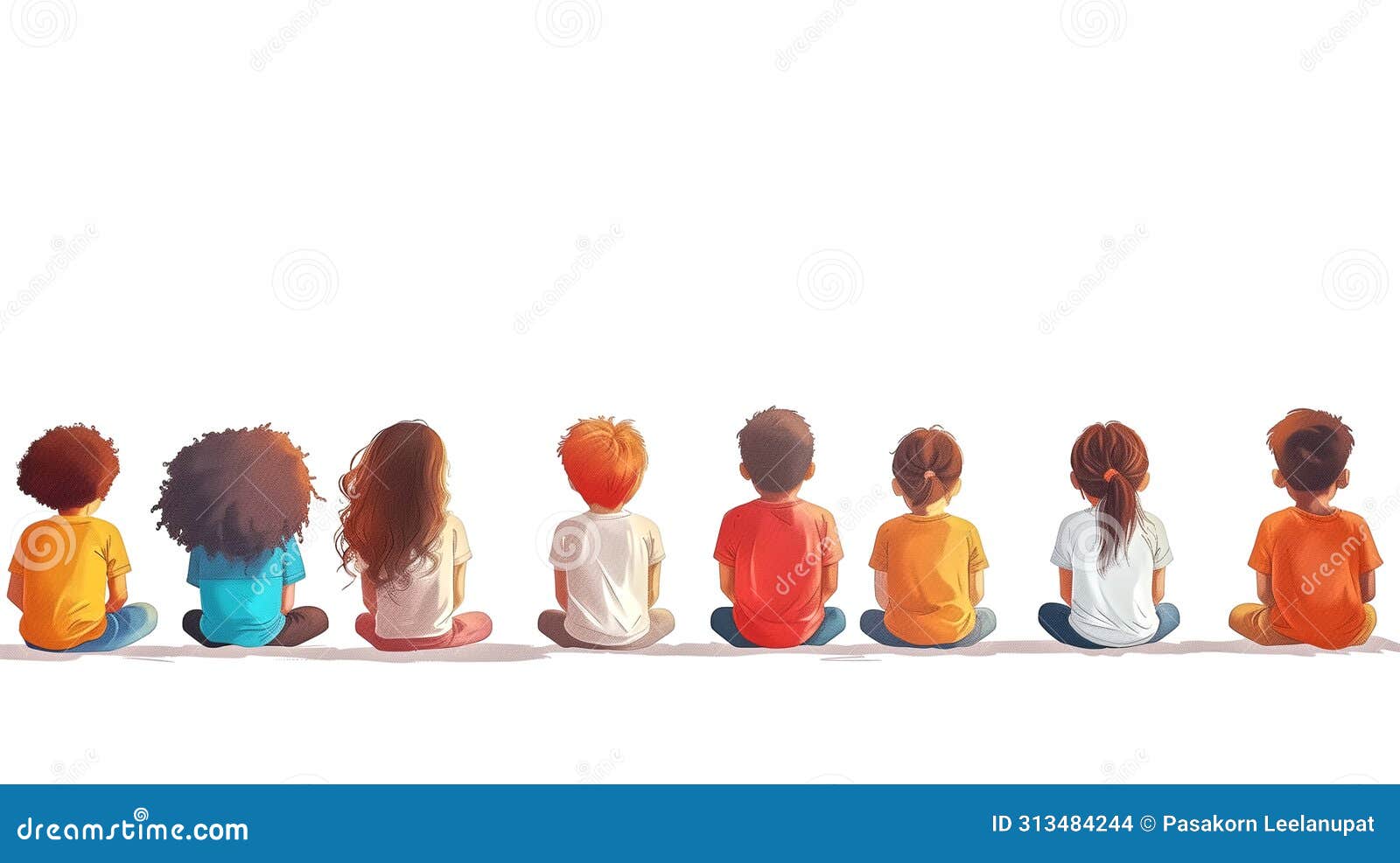 Illustration Back View of Children Group Sitting Together with C Stock ...