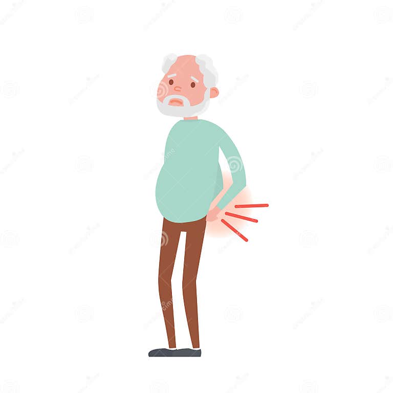 Illustration of Backache in Senior Man. Vector Illustration Stock ...