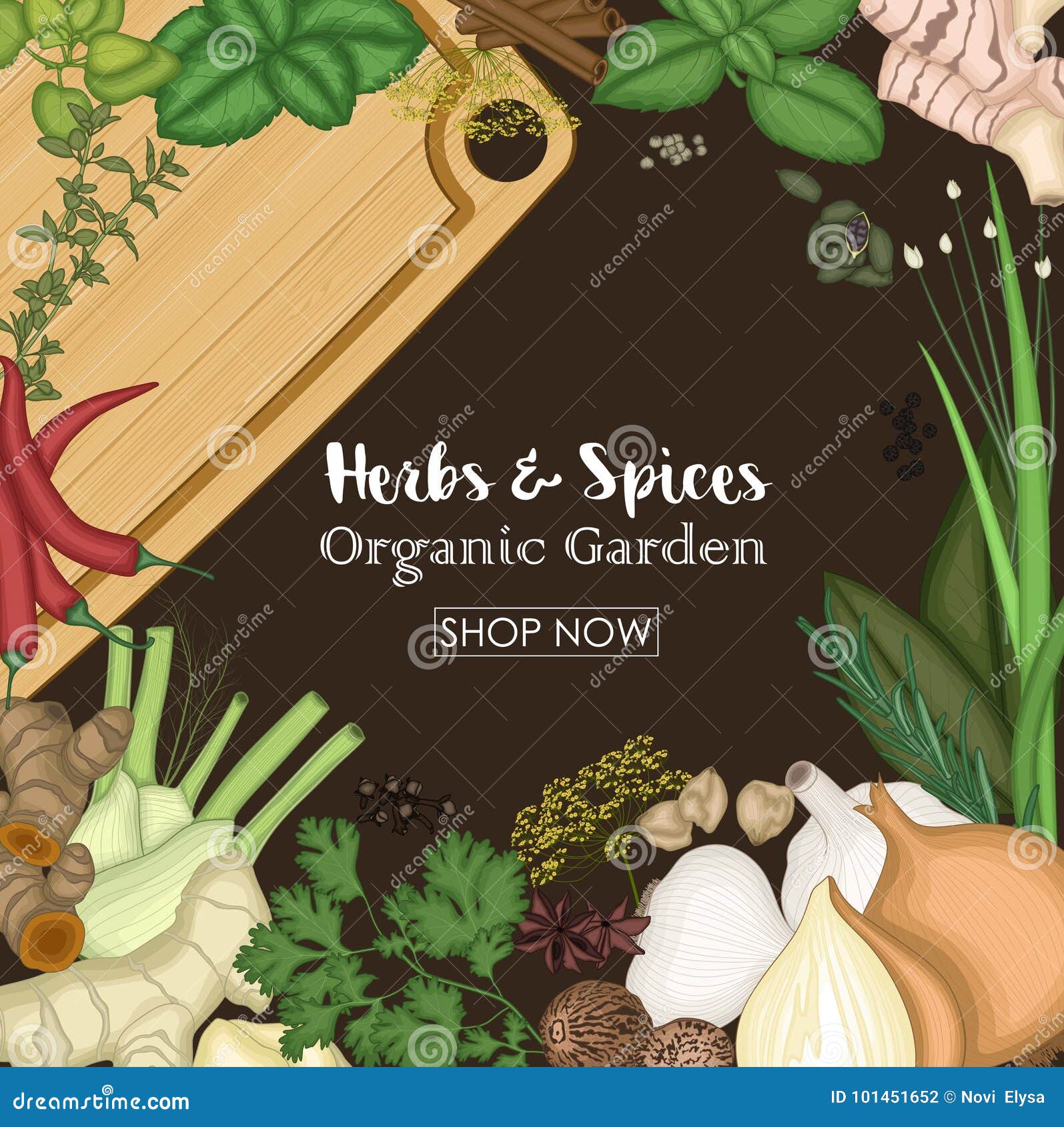 Background Design with Herbs and Spices Stock Vector - Illustration of ...