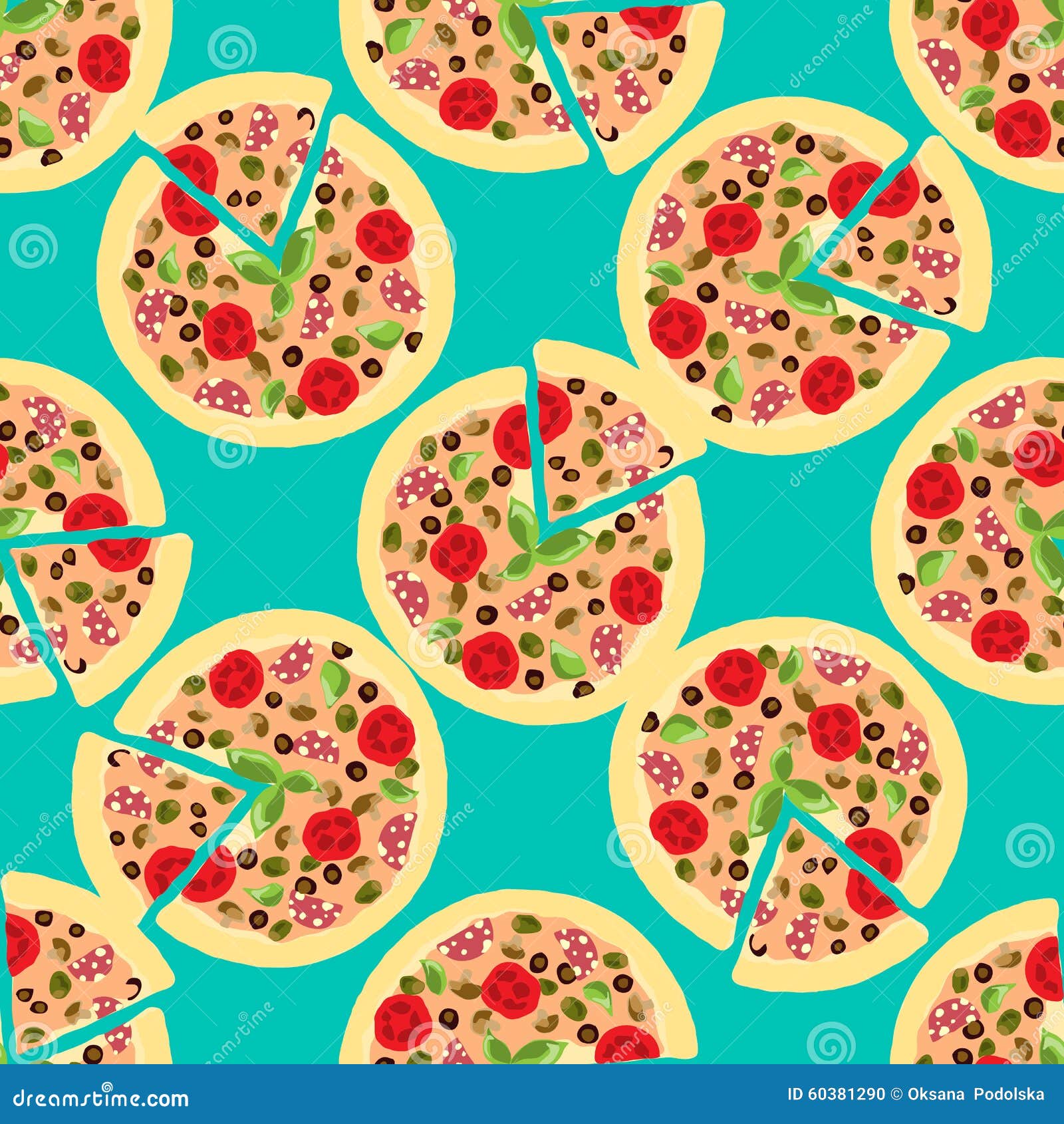 Illustration Background with Pizzas. Seamless Pattern. Stock Vector ...