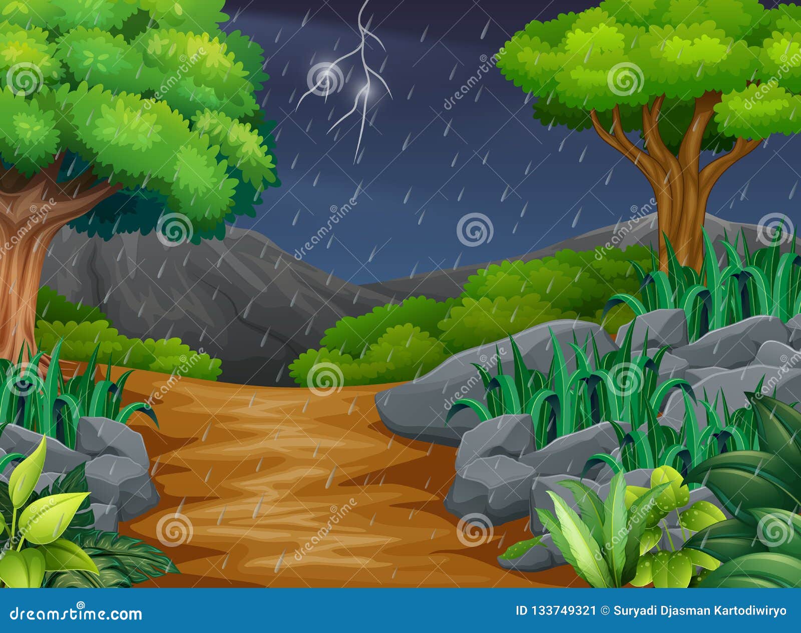 Rain Park. Natural Landscape Cartoon Vector | CartoonDealer.com #102669997