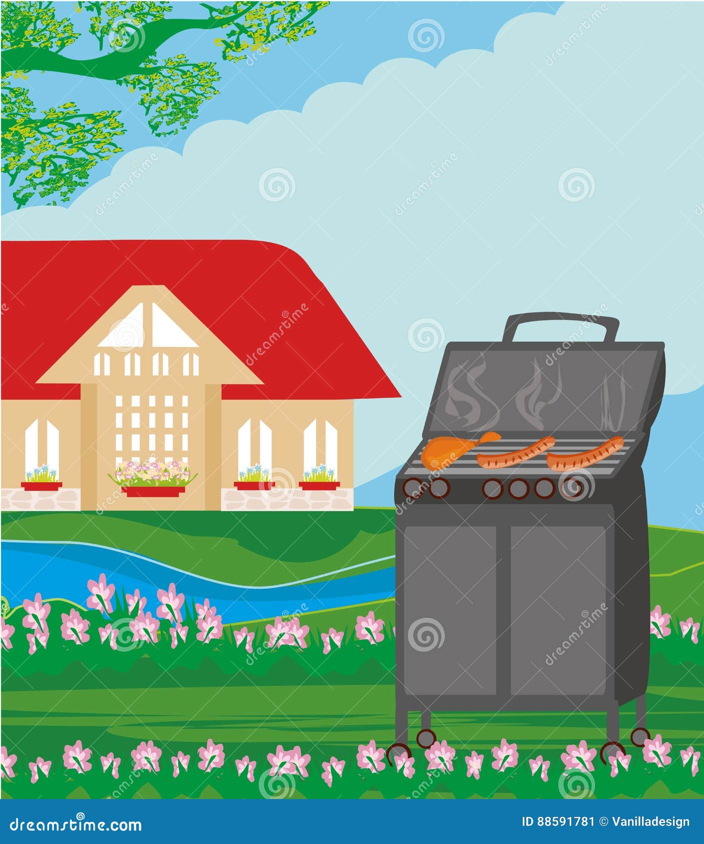 Illustration of Backyard Barbecue Stock Vector - Illustration of ...