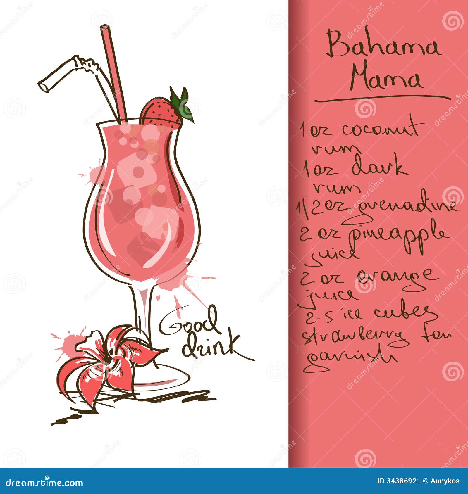 Illustration with Bahama Mama Cocktail Stock Vector - Illustration of ...