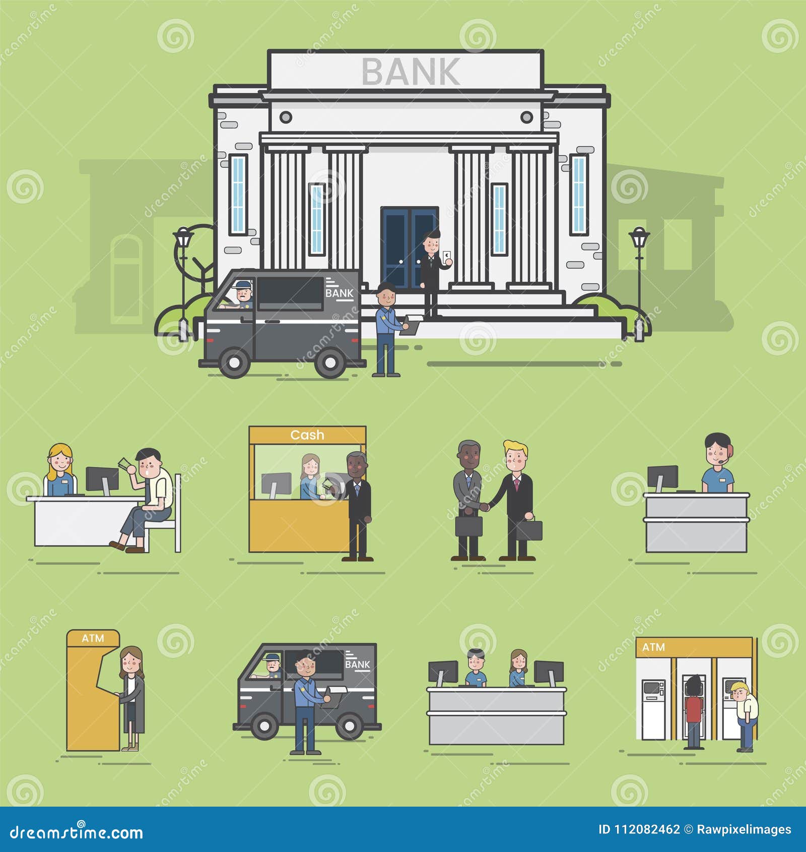 Illustration of a Bank Process Stock Illustration - Illustration of ...