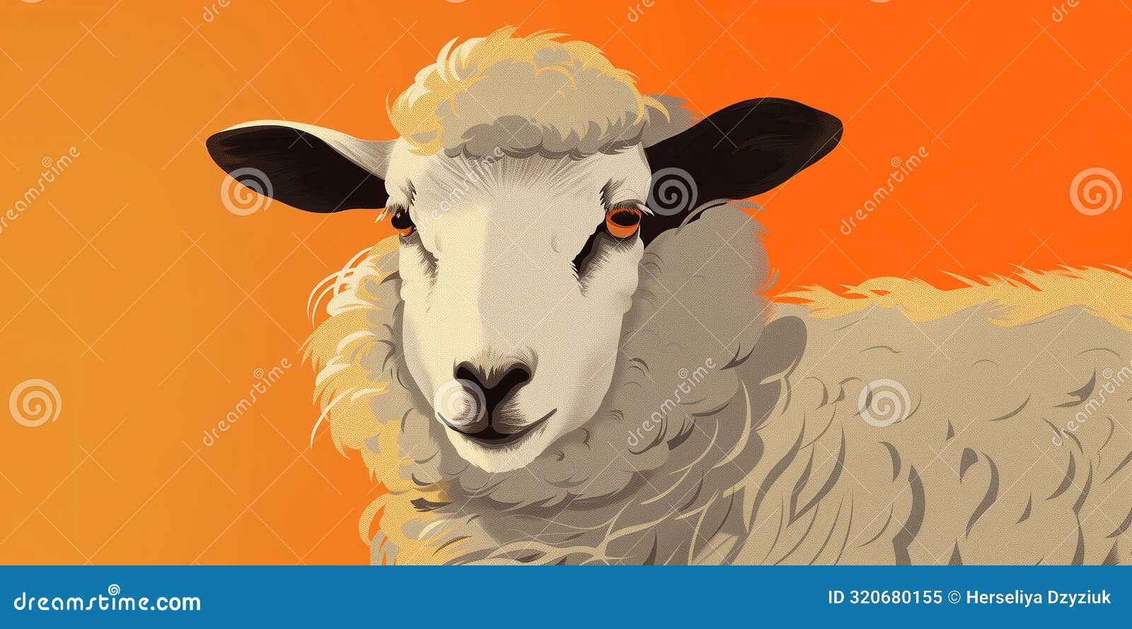 Illustration Banner White Sheep Black Spots on Red Orange Background ...