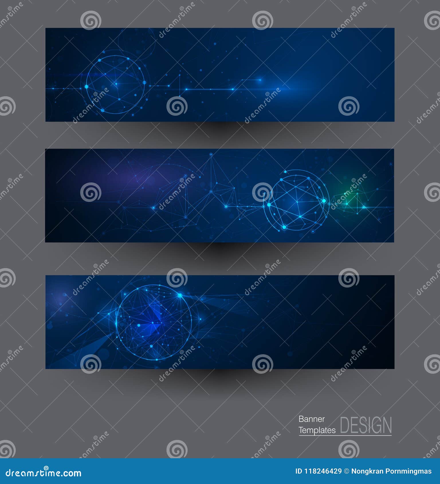 Vector Banners Set, Network Communication on Dark Blue Background Stock ...