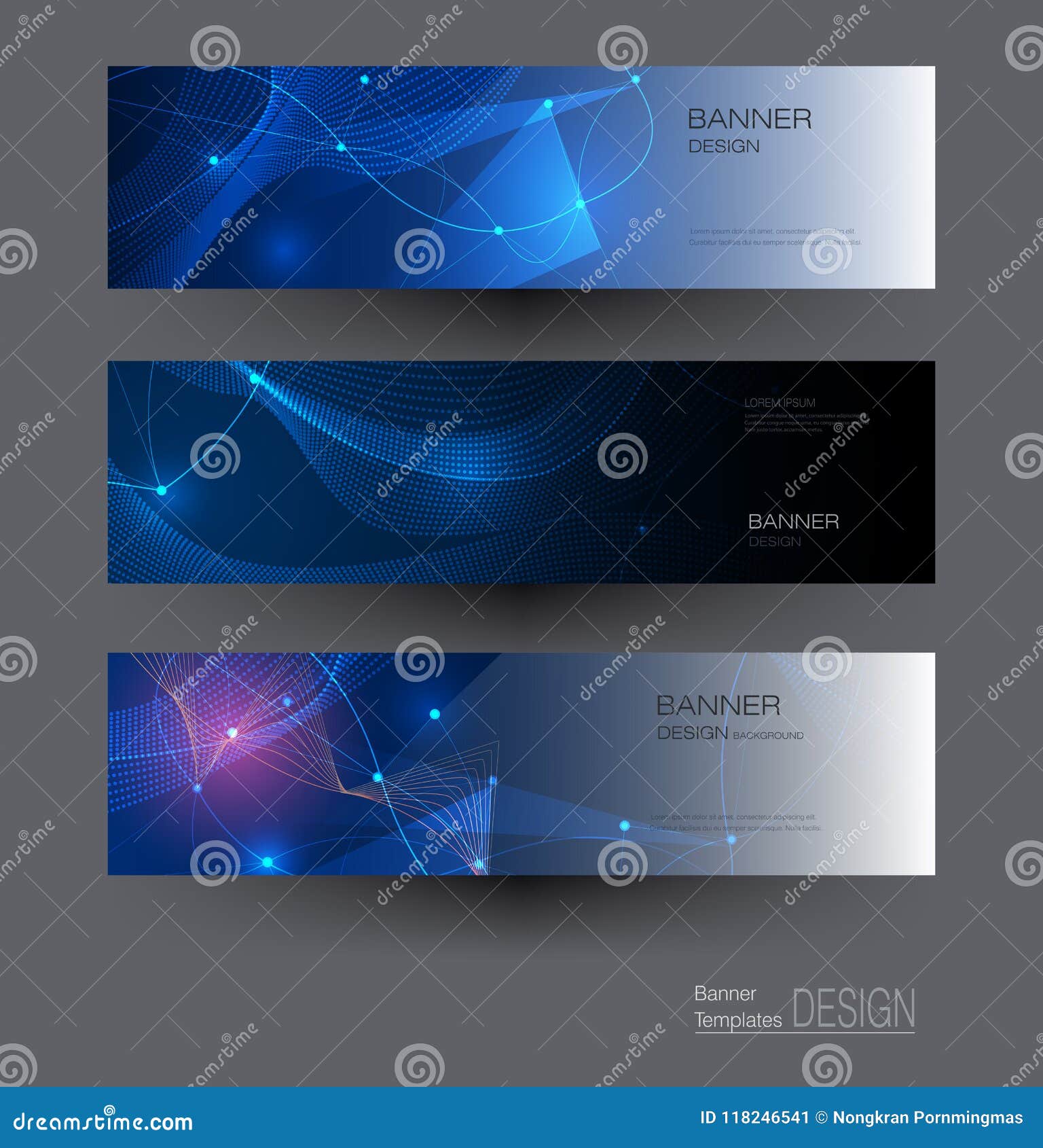 Illustration Banners Set, Abstract Molecules with Circles, Lines ...
