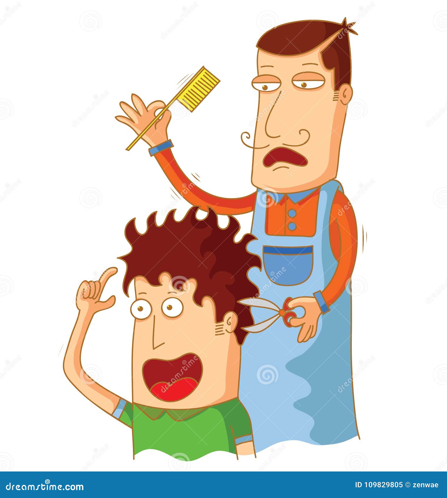 Barber At Work And Different Illustrations Of Barbershop Tools. Vector ...