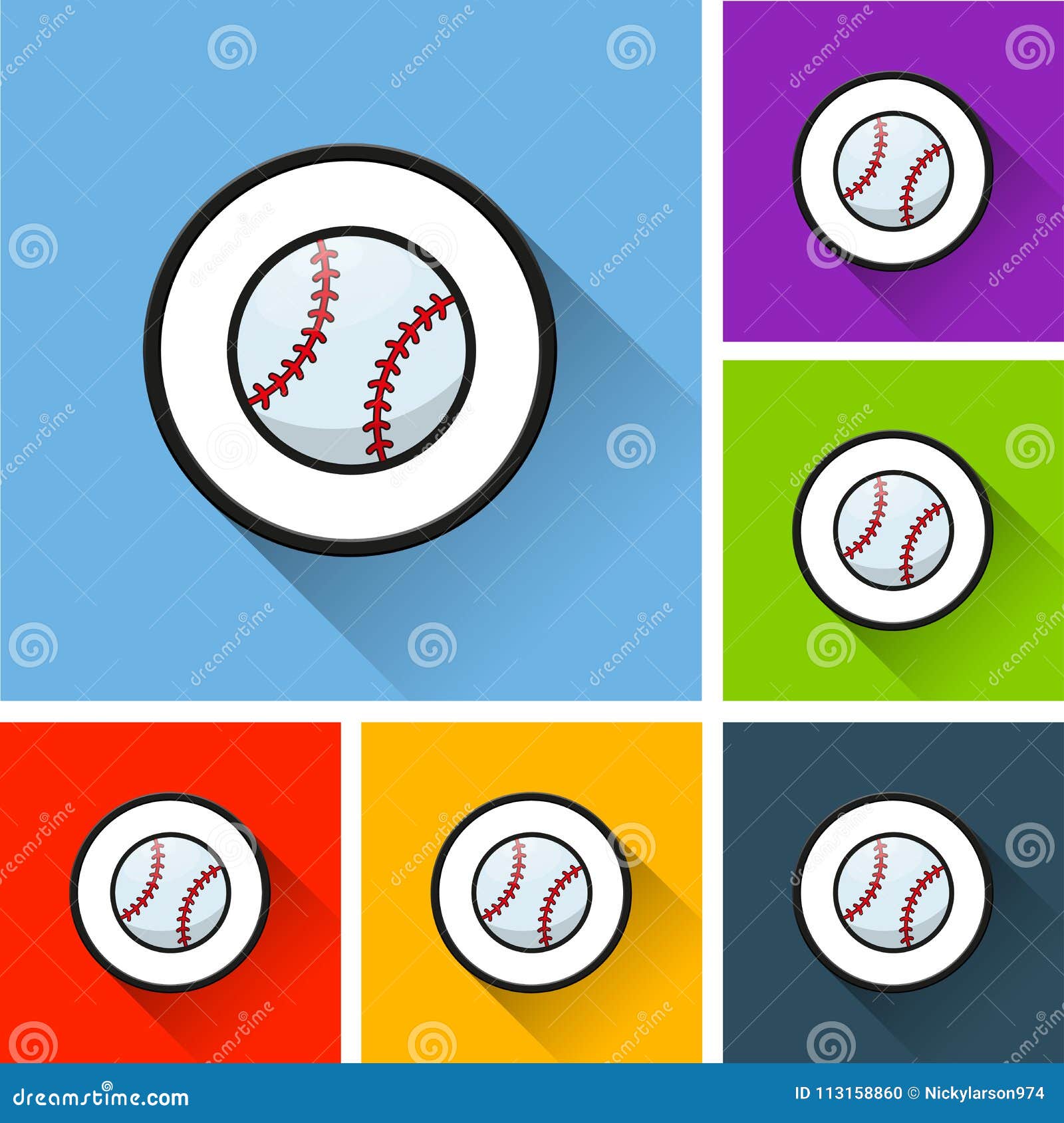 Baseball Ball Icons with Long Shadow Stock Vector - Illustration of ...
