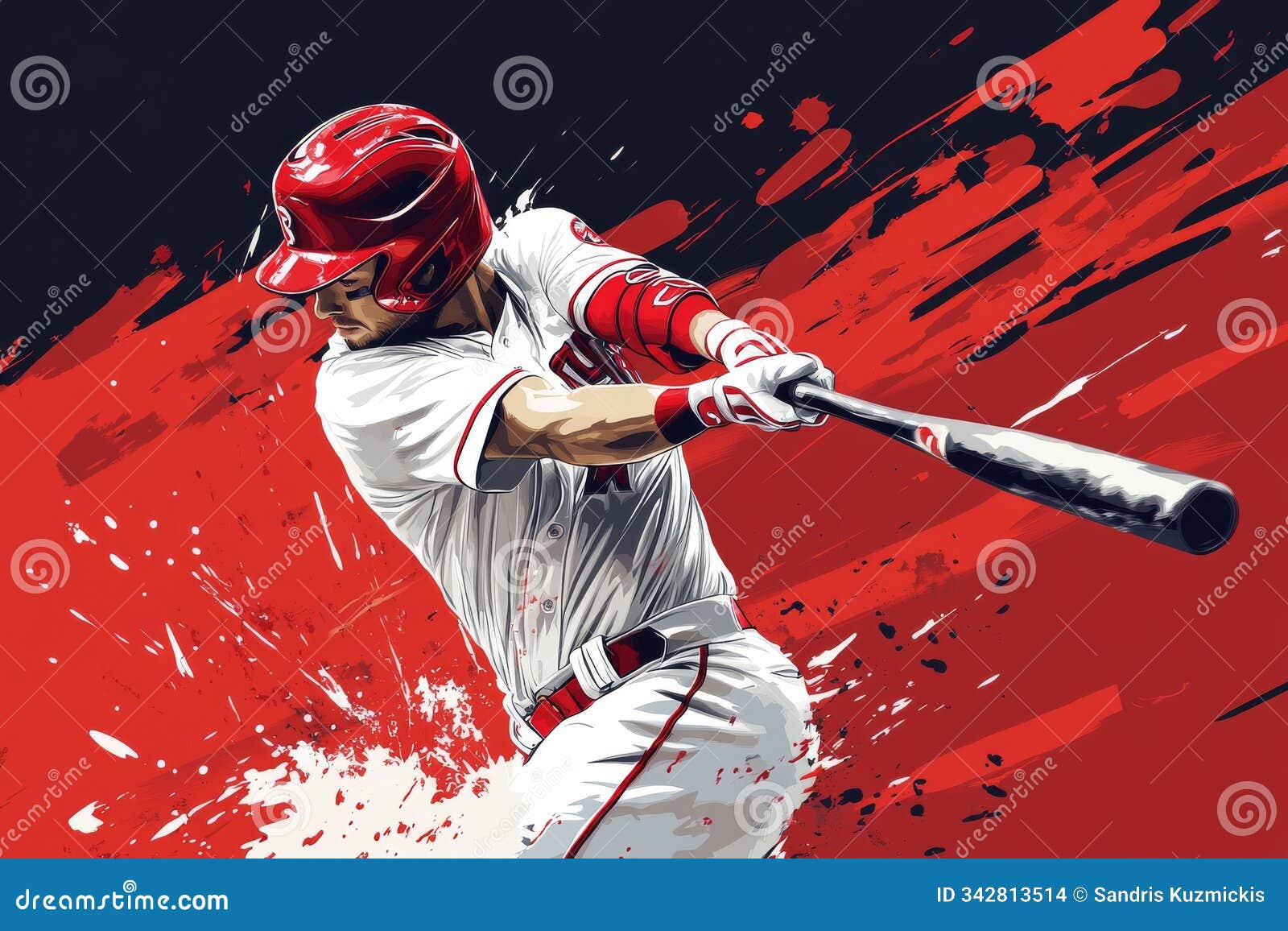 Illustration of Baseball Player Hitting the Ball. Generative AI. Stock ...