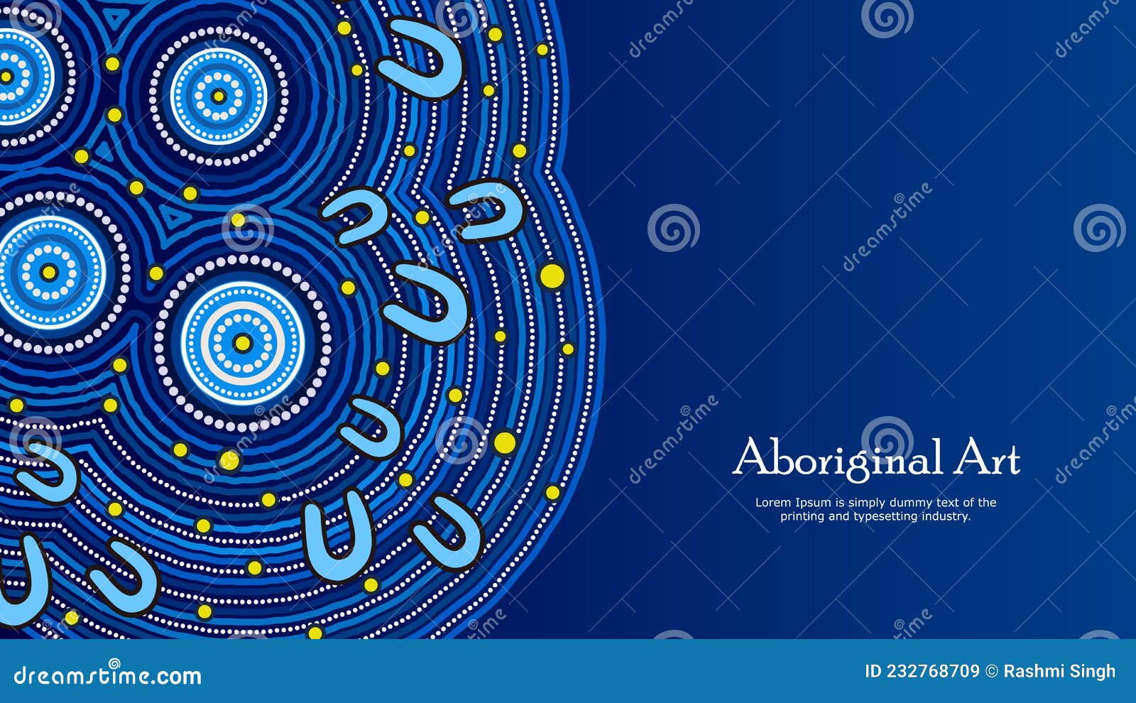 Aboriginal Dot Art Vector Blue Banner with Text. Stock Illustration ...