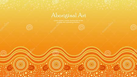 Aboriginal Dot Art Vector Yellow Banner with Text. Stock Illustration ...