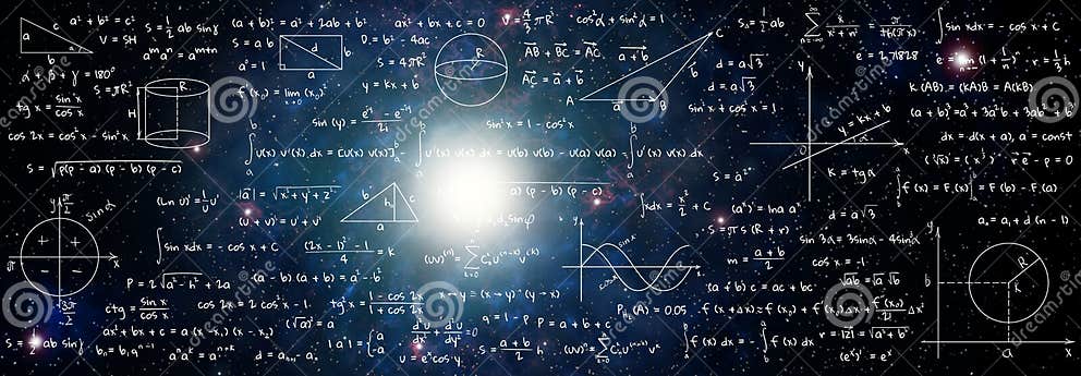 Illustration of Basic Physics and Mathematics Formulas and Galaxy in ...