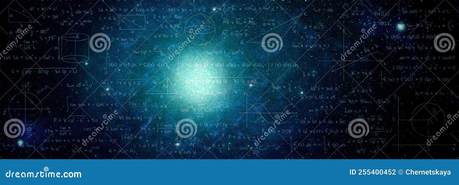 Illustration Of Basic Physics And Mathematics Formulas And Galaxy In ...