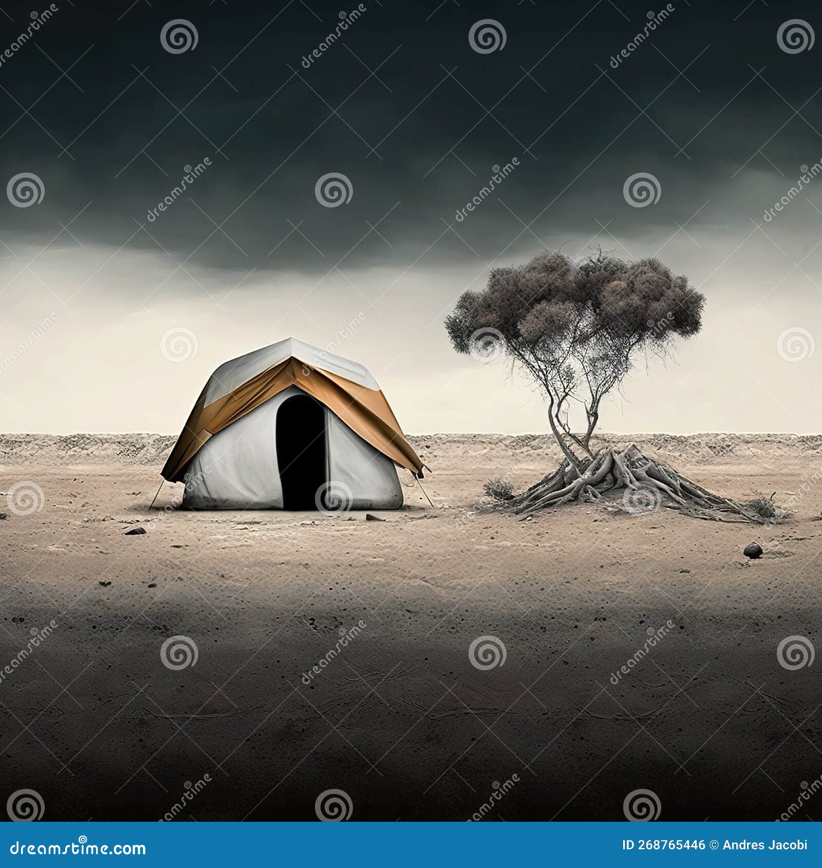Illustration of Basic Tent in the Middle of Nowhere. Poverty, Solitude ...