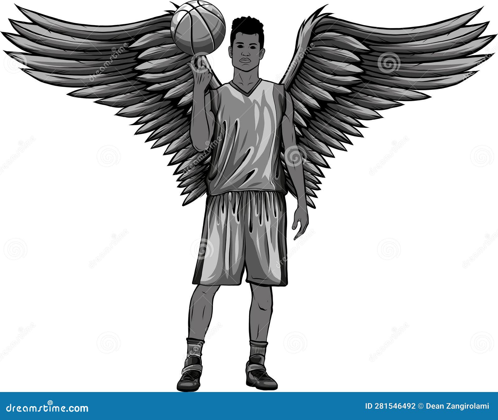 Monochromatic Illustration of Basketball Player with Wing Stock Vector ...