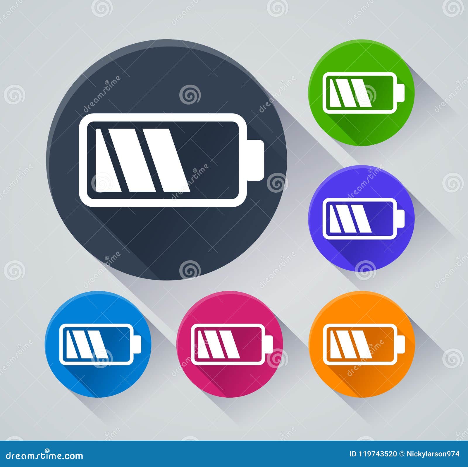 Battery Circle Icons with Shadow Stock Vector - Illustration of orange ...