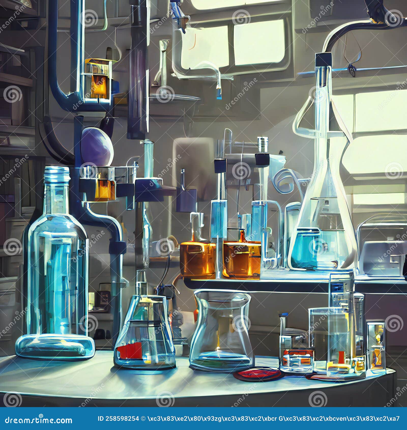 Illustration of Beakers in the Lab Stock Illustration - Illustration of ...