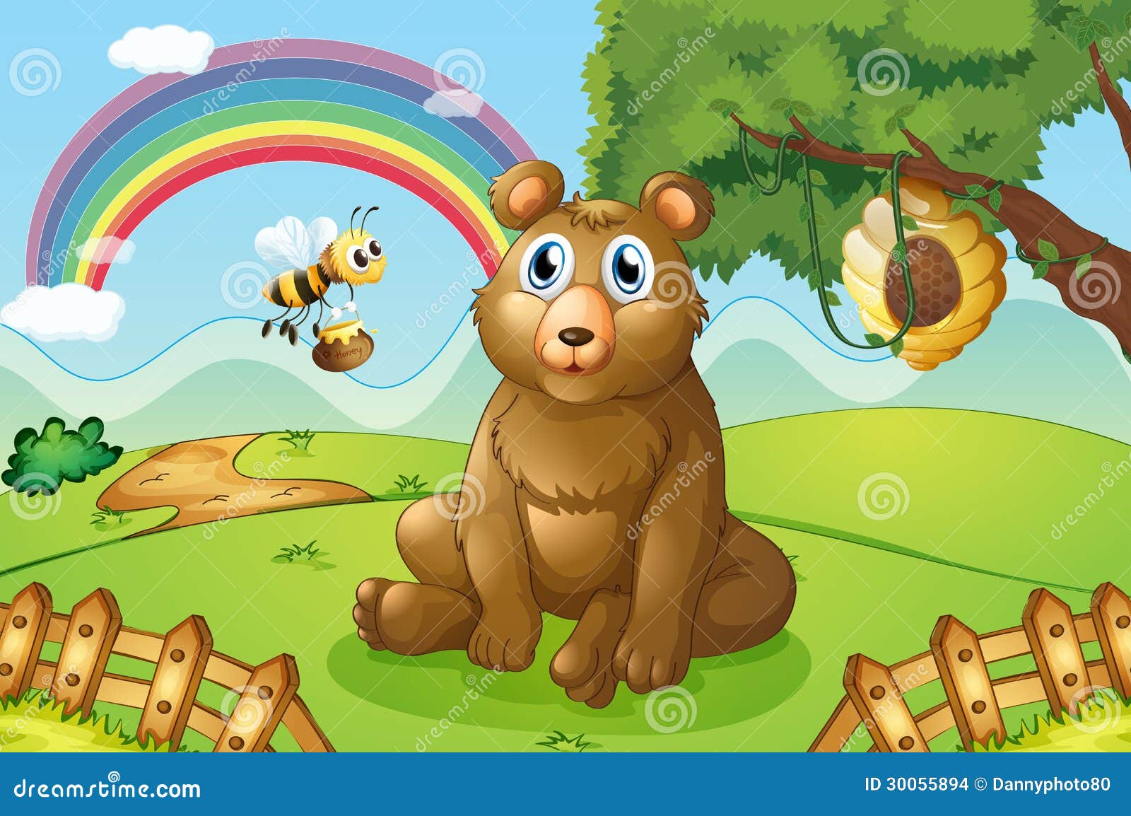 A Bear and a Bee Near a Beehive Stock Vector - Illustration of natural ...