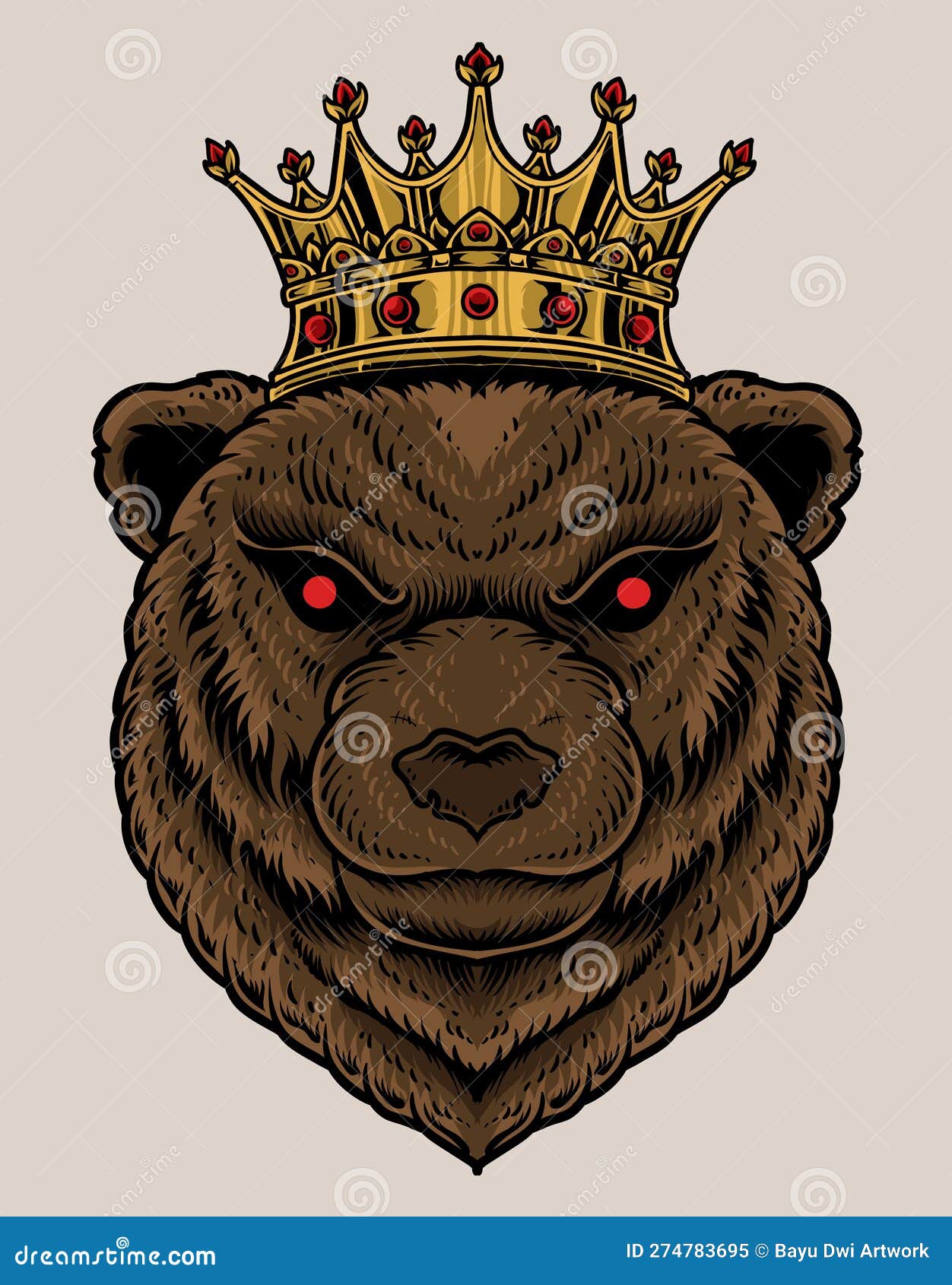 Illustration Bear Head with King Crown Stock Vector - Illustration of ...