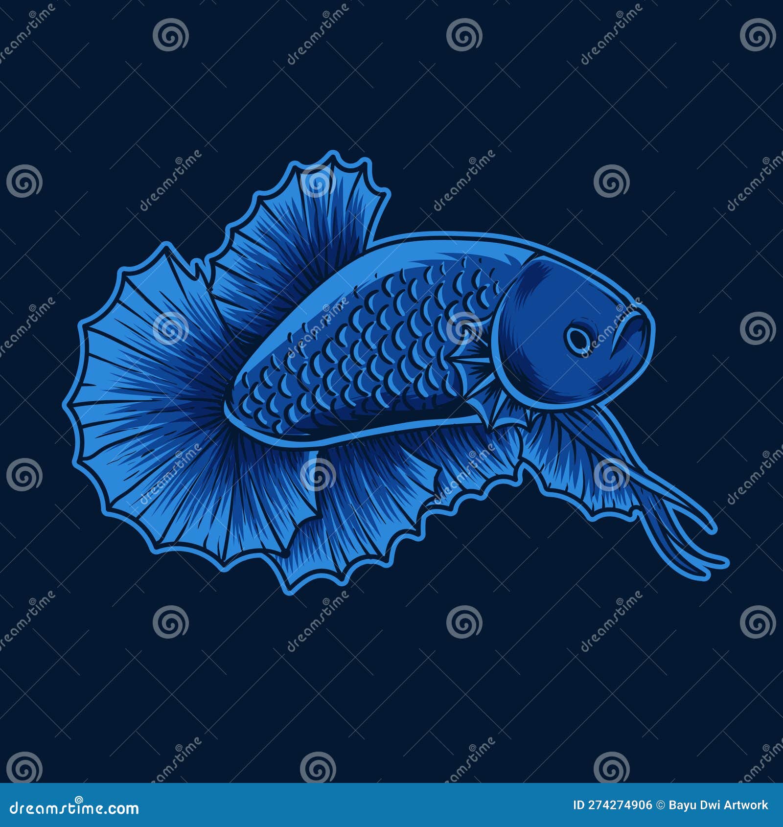 Illustration Beautiful Betta Fish Blue Color Stock Vector ...