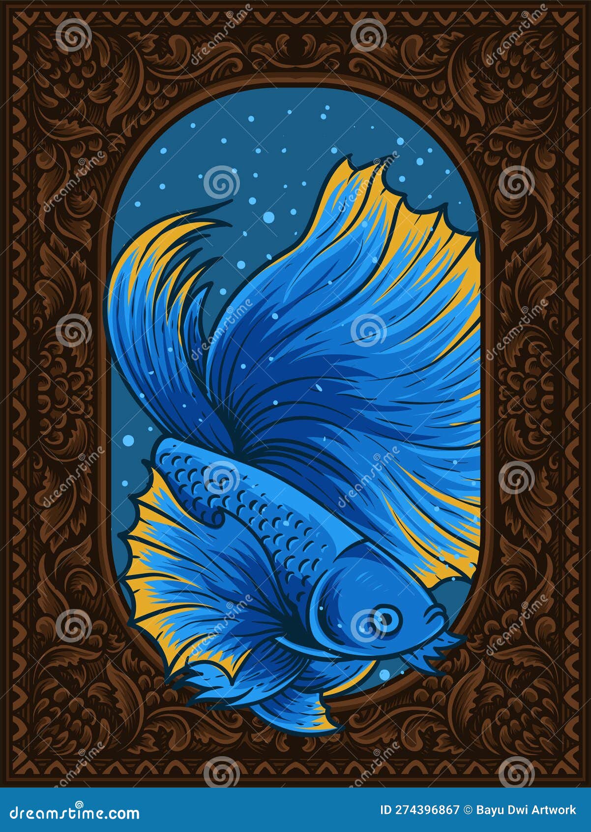 Illustration Beautiful Betta Fish on Vintage Aquarium Frame Stock ...