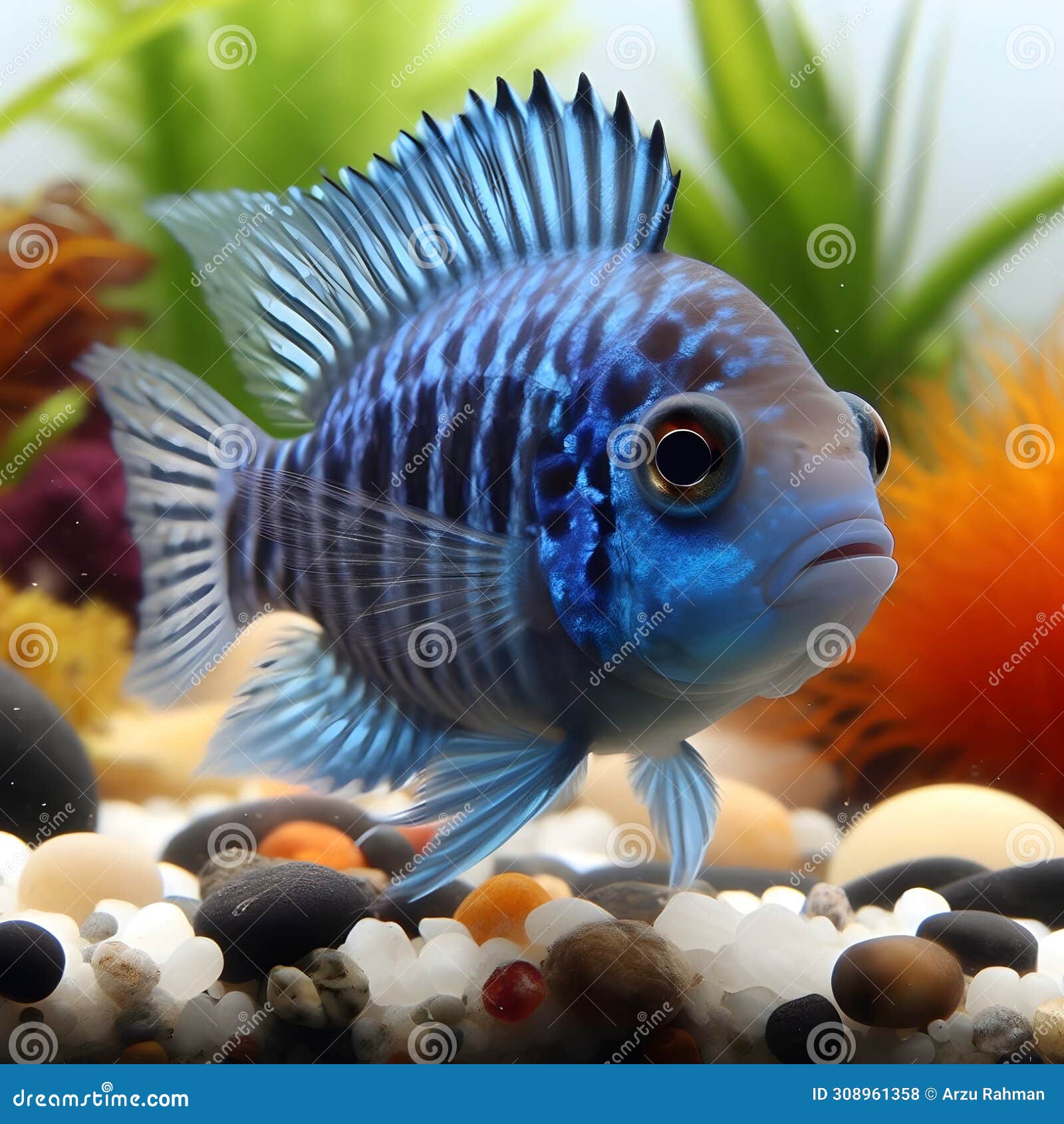Beautiful blue fish stock illustration. Illustration of yellow - 308961358