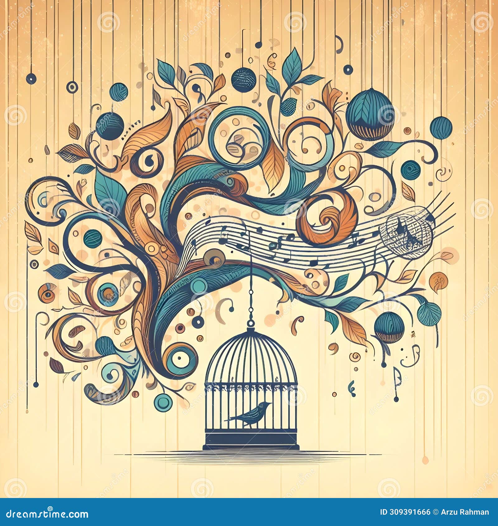 Beautiful Decorative Tree with Cage Stock Illustration - Illustration ...