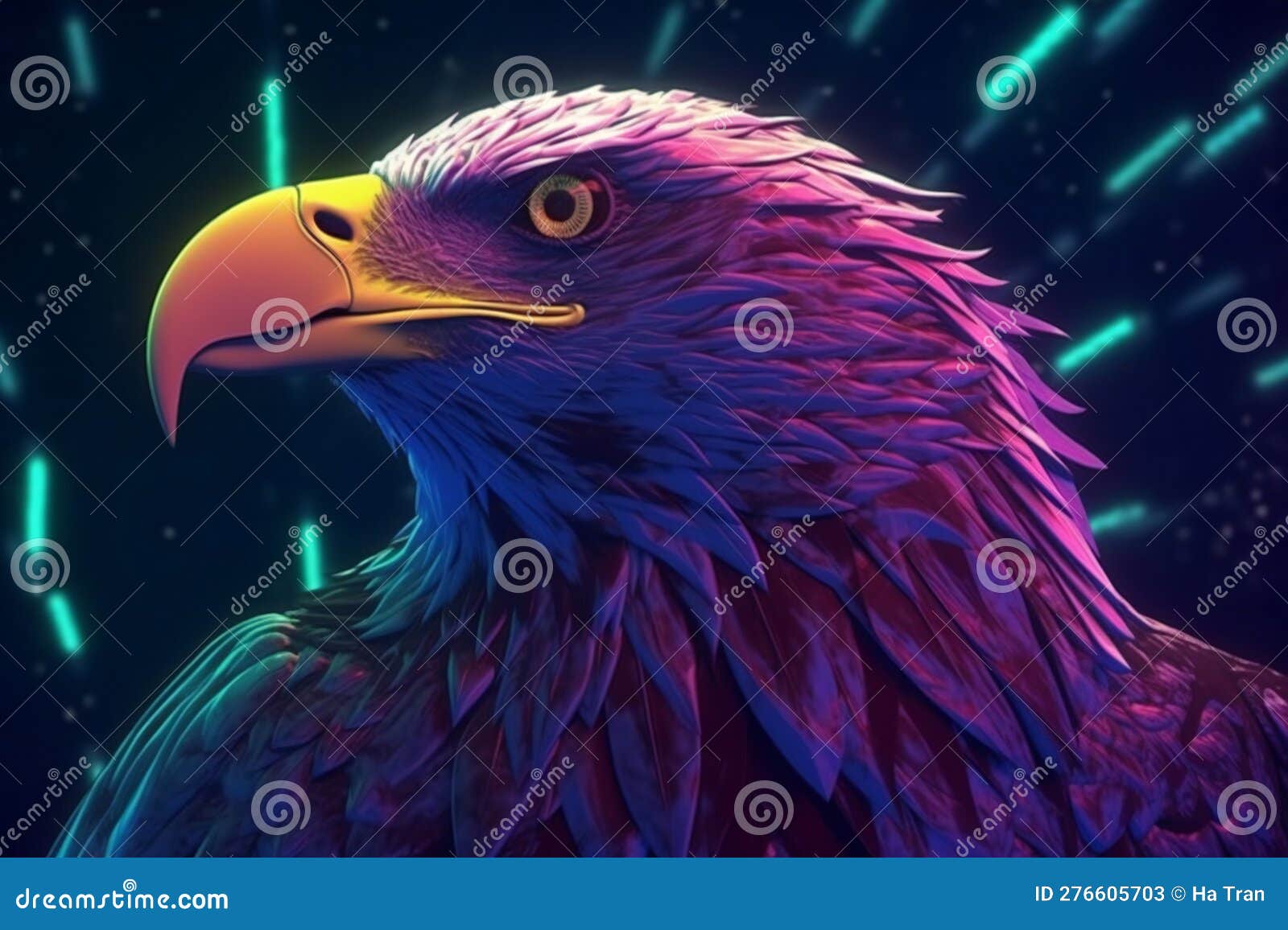 A Beautiful Eagle in a Colorful Neon Light Stock Illustration ...