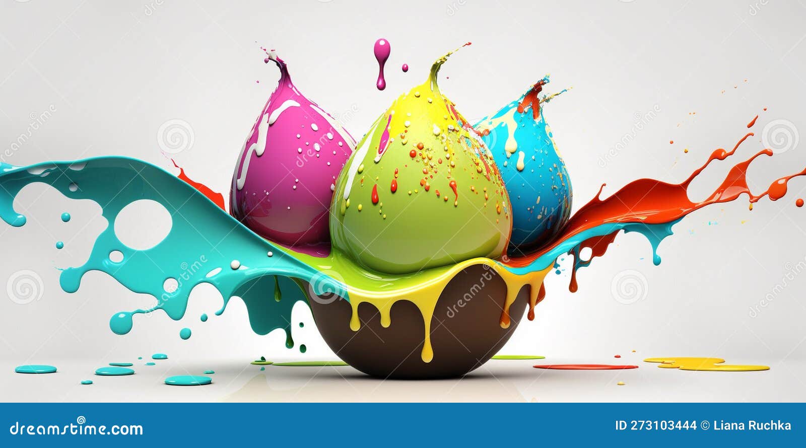 Illustration of a Beautiful Easter Egg in a Splash of Colored Glossy ...