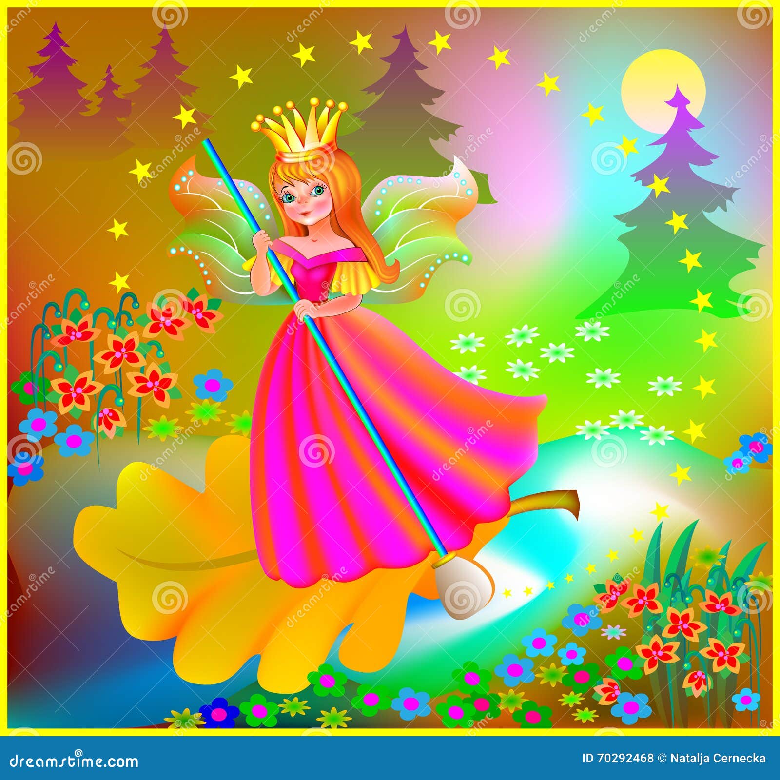 Illustration of Beautiful Fairy Floating Down the River in the Magic ...