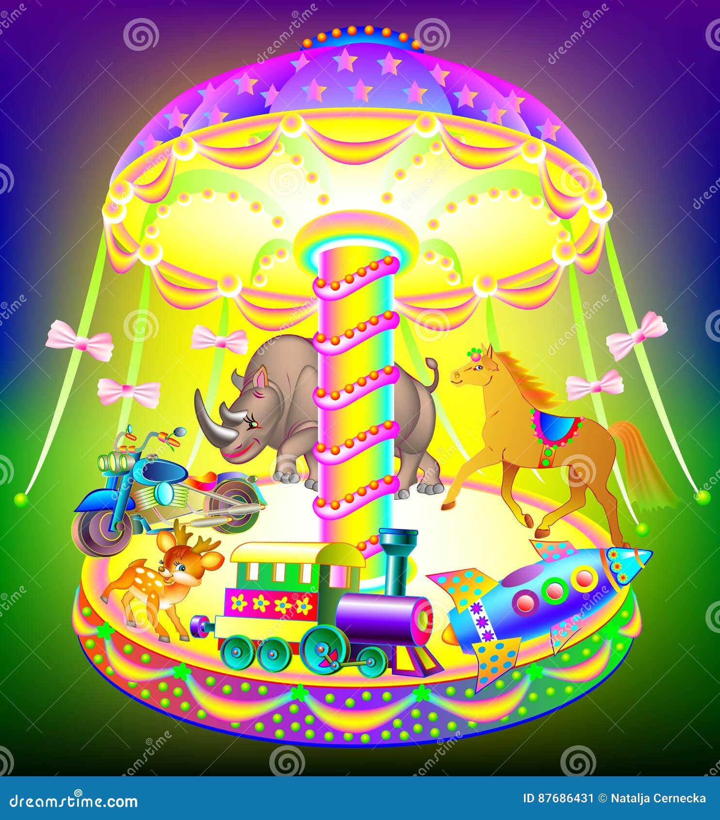 Illustration of Beautiful Fantasy Carousel. Stock Vector - Illustration ...