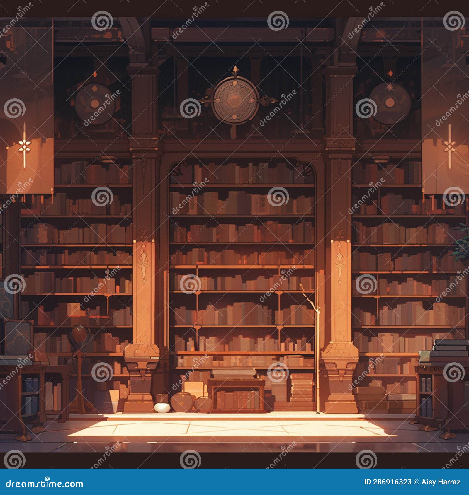 A Fantasy Library Anime Illustration. a Beautiful View of Library in ...