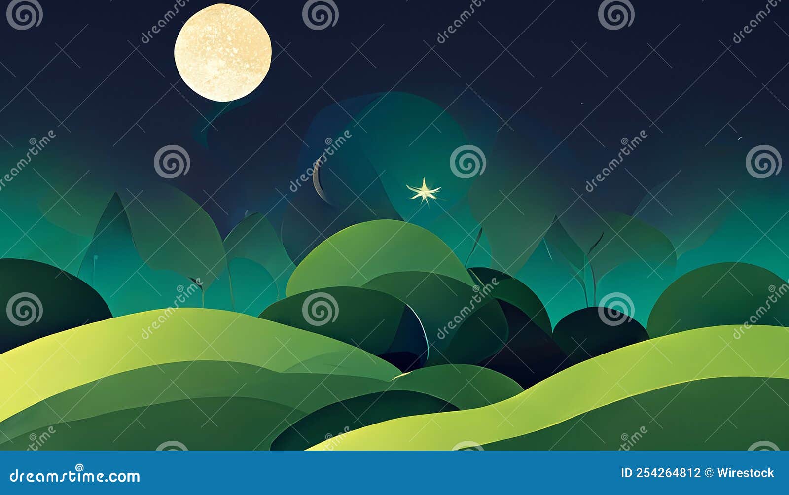 Illustration of a Beautiful Forest Landscape with Trees and Greenery at ...