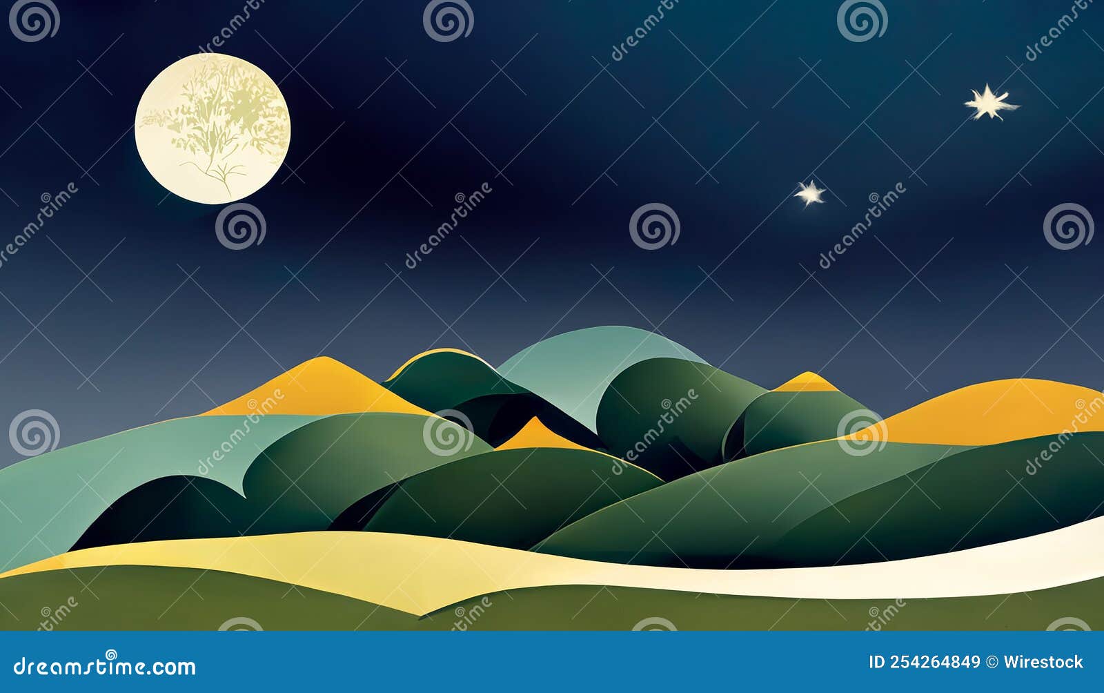 Illustration of a Beautiful Forest Landscape with Trees and Greenery at ...