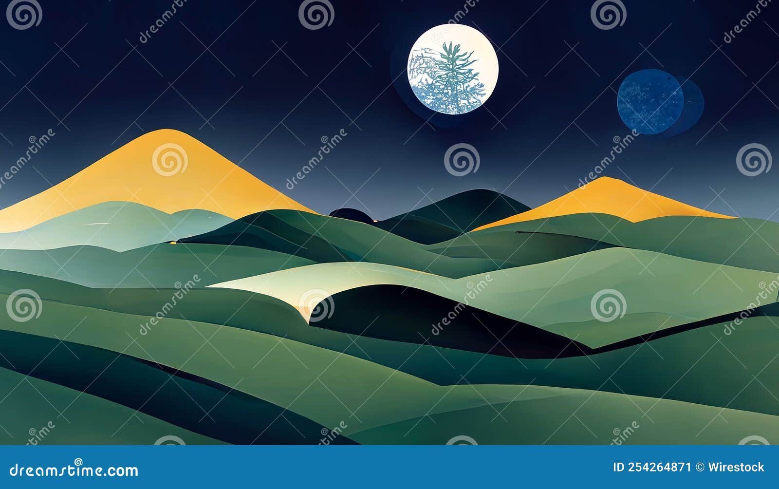 Illustration of a Beautiful Forest Landscape with Trees and Greenery at ...