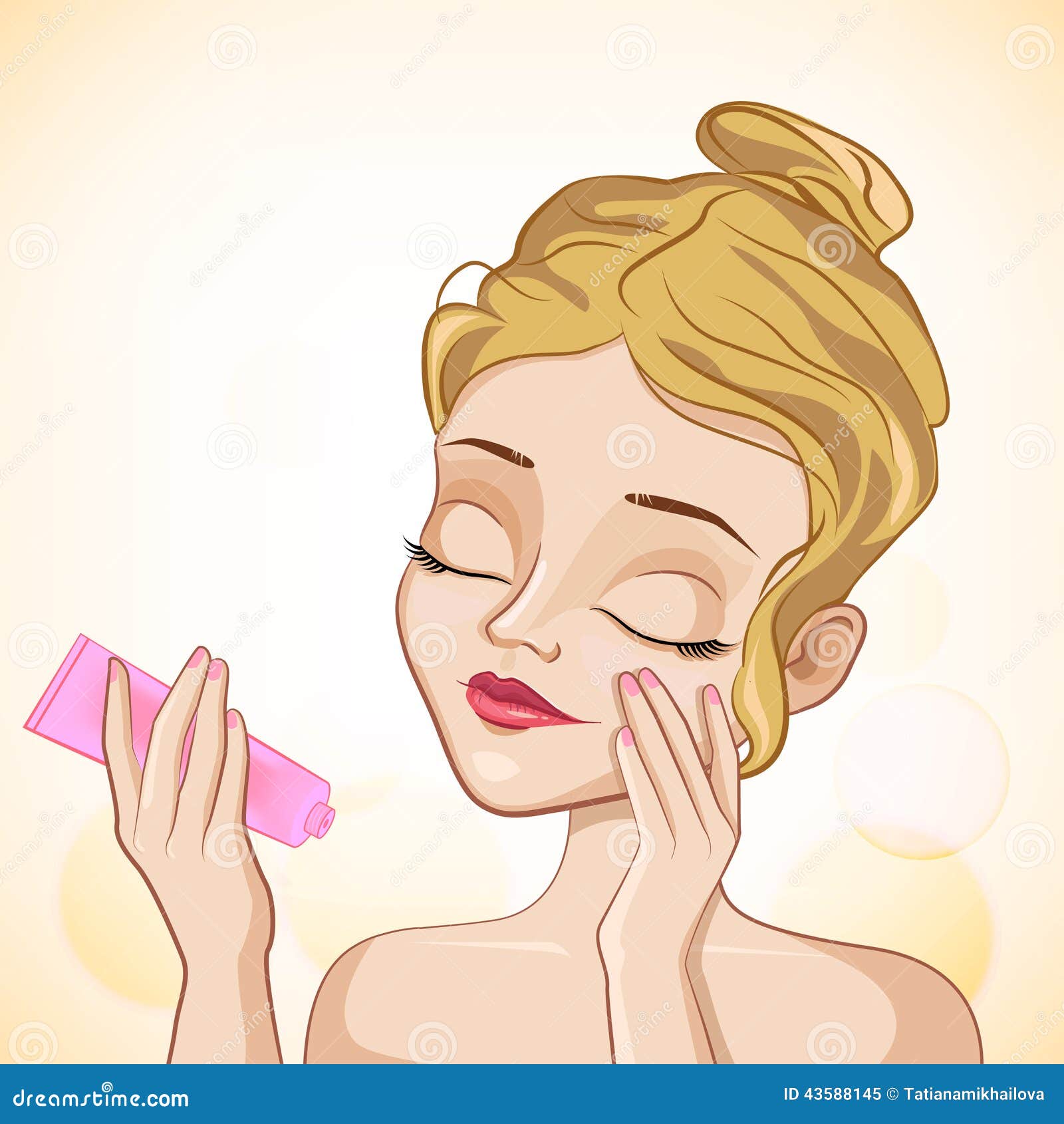 Illustration Beautiful Girl with Cream Stock Vector - Illustration of ...