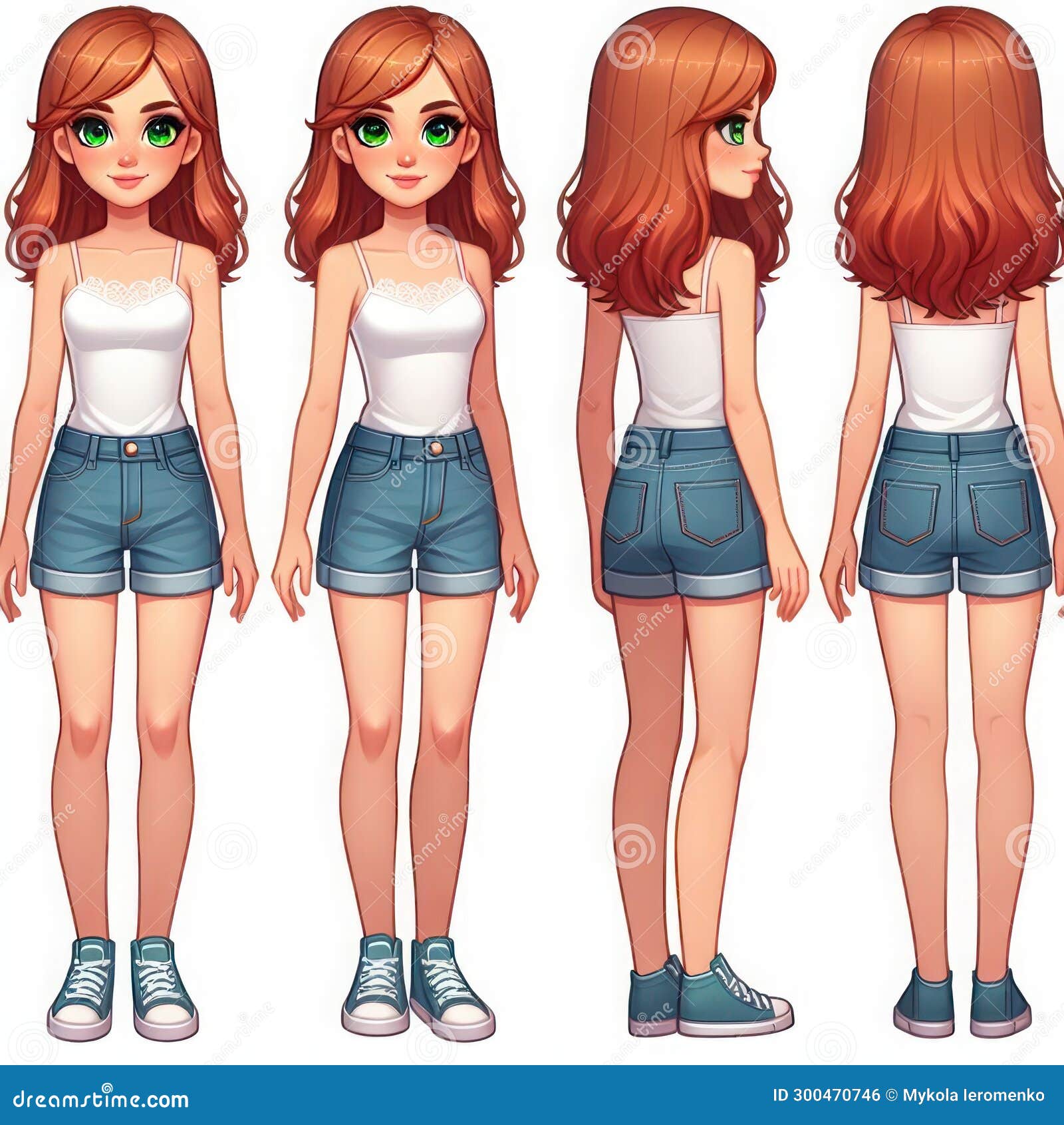 Illustration of a Beautiful Girl from Different Angles. Stock ...